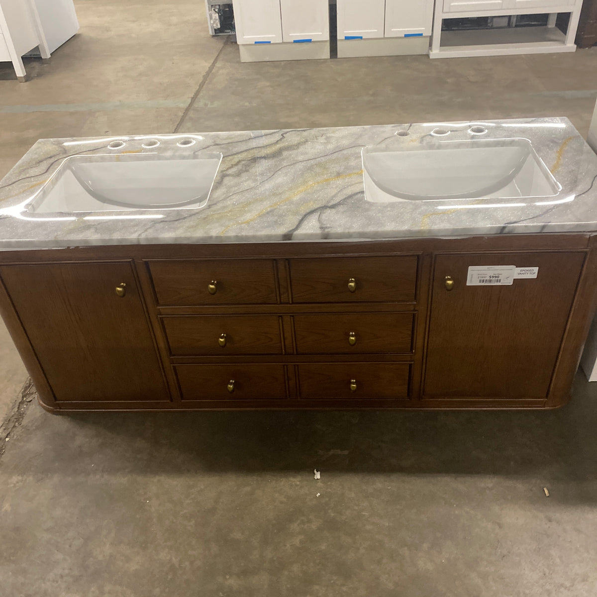 Collette 60 in. Double Sink Cinnamon Oak Bath Vanity with Epoxied Whit ...